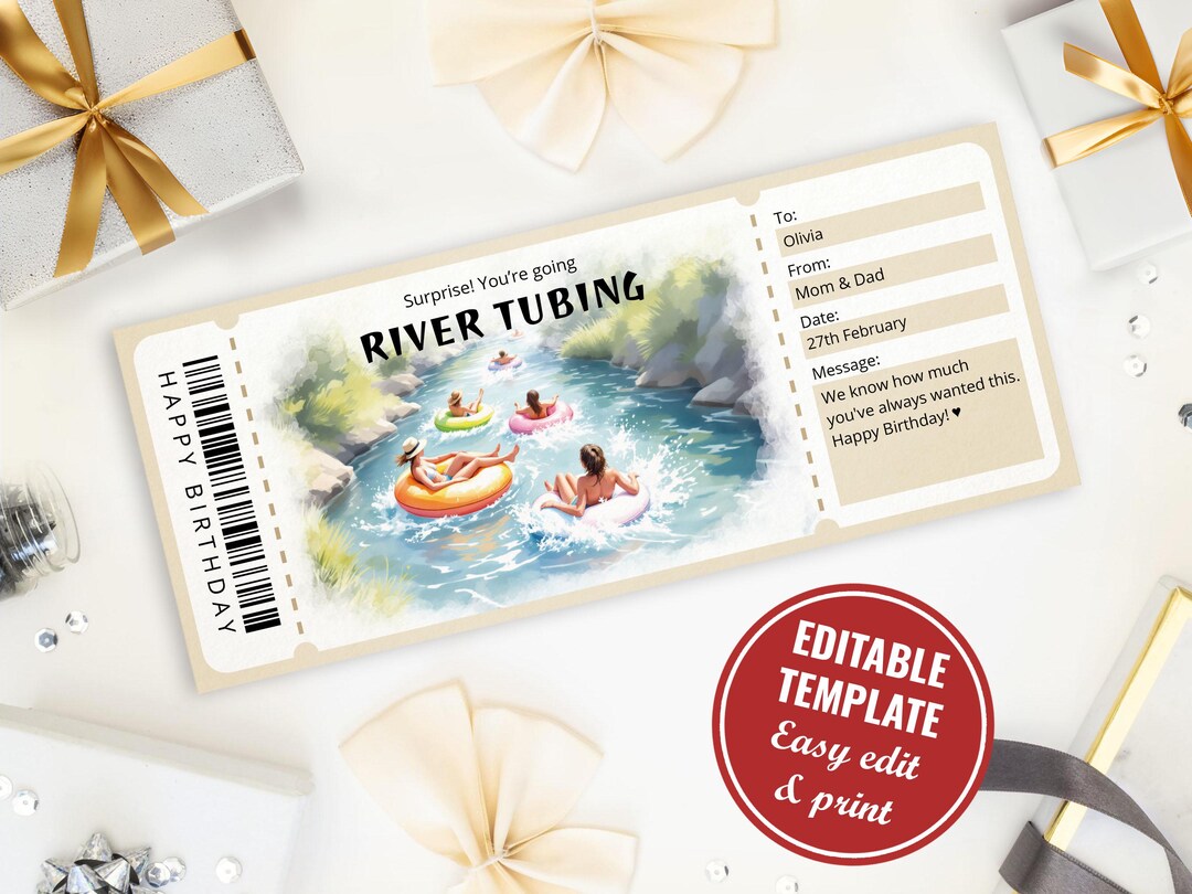 River Tubing Gift Certificate Template, Surprise Inner Tubing Gift ...