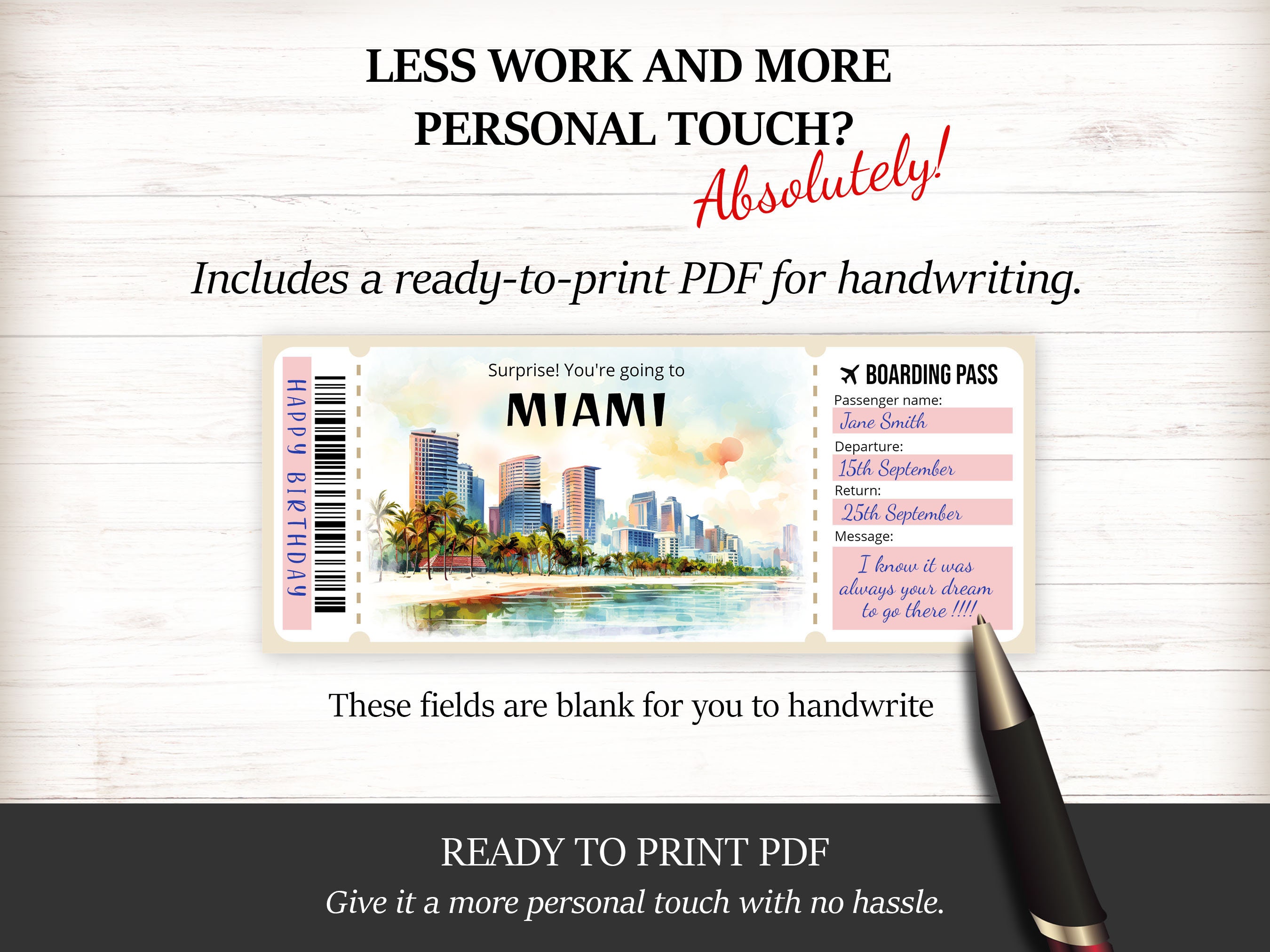 Editable Miami Boarding Pass Template, Personalized Gift, Printable ...