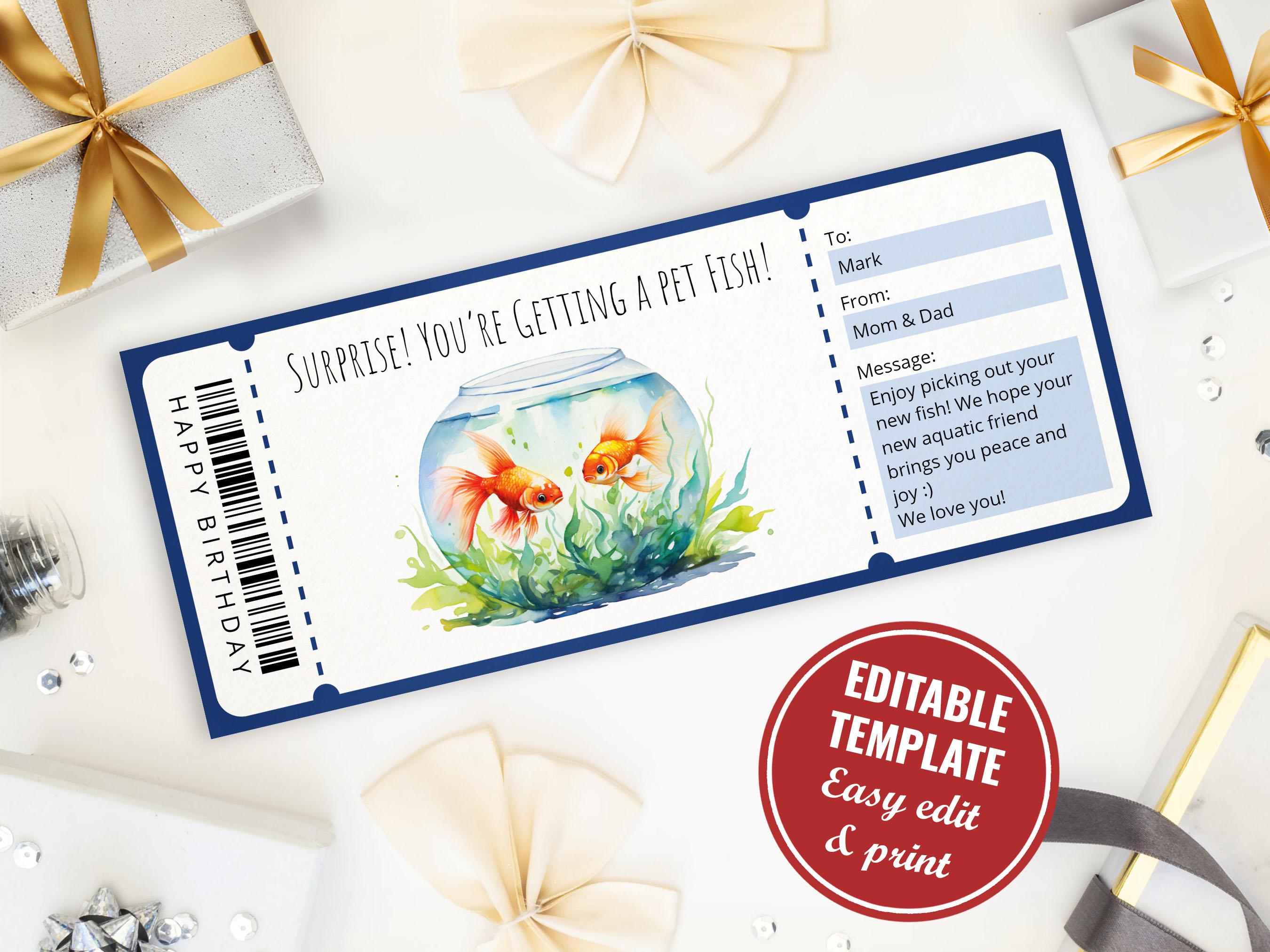 Editable Fish Gift Certificate Template for Fish Lover, Personalized ...