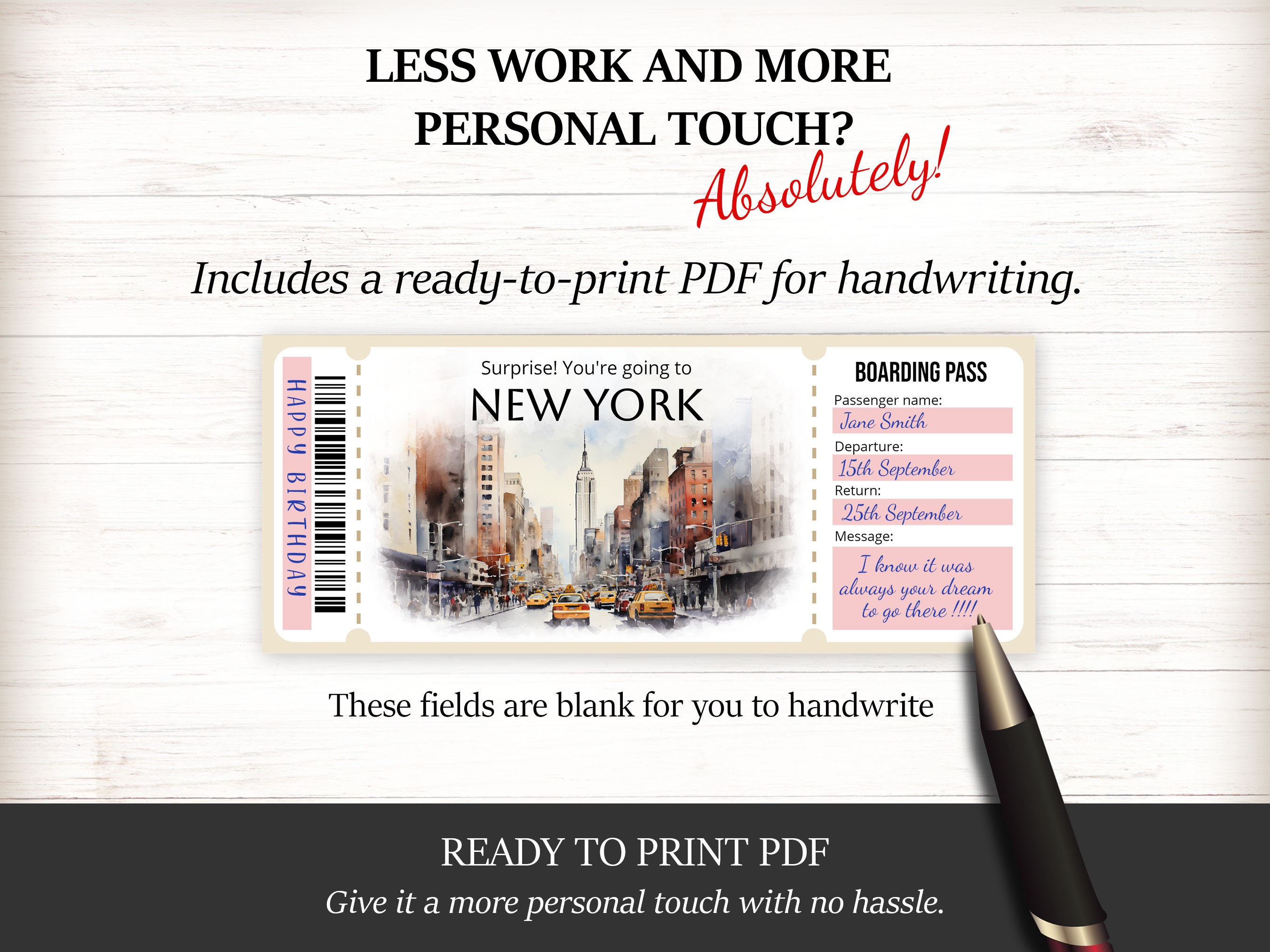 Editable New York Boarding Pass Template, Personalized Printable ...