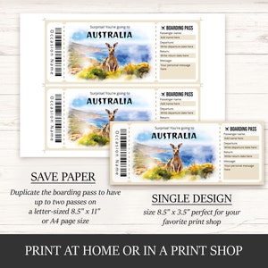 Editable Australia Boarding Pass Template, Personalized Gift Printable ...