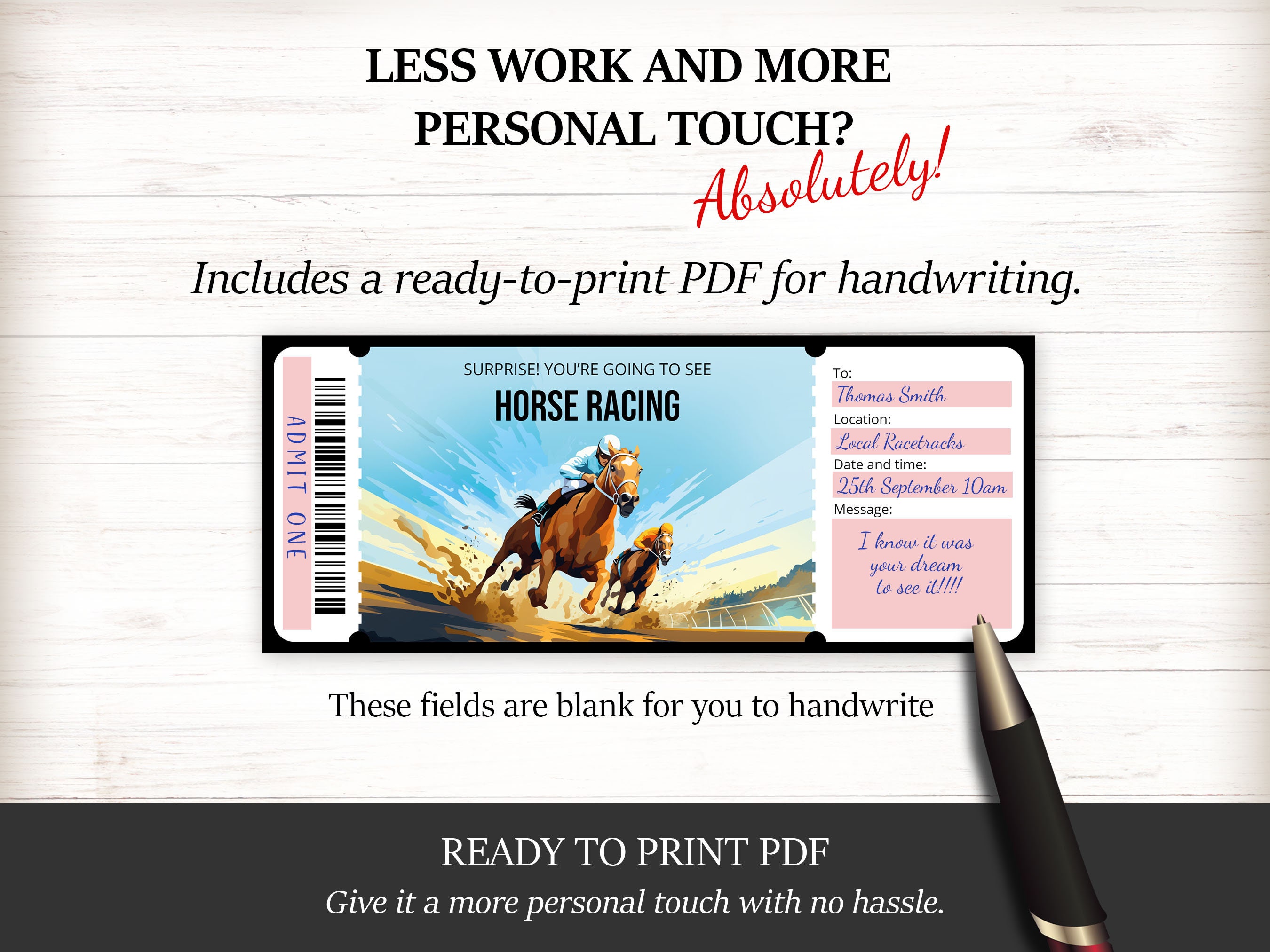 Surprise Horse Racing Ticket Template, Customizable and Printable Horse ...