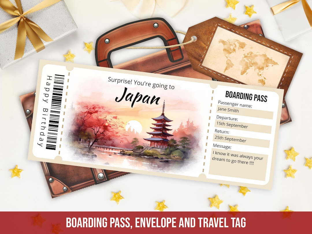 Japan Boarding Pass Editable Template Printable Surprise Trip Japan ...