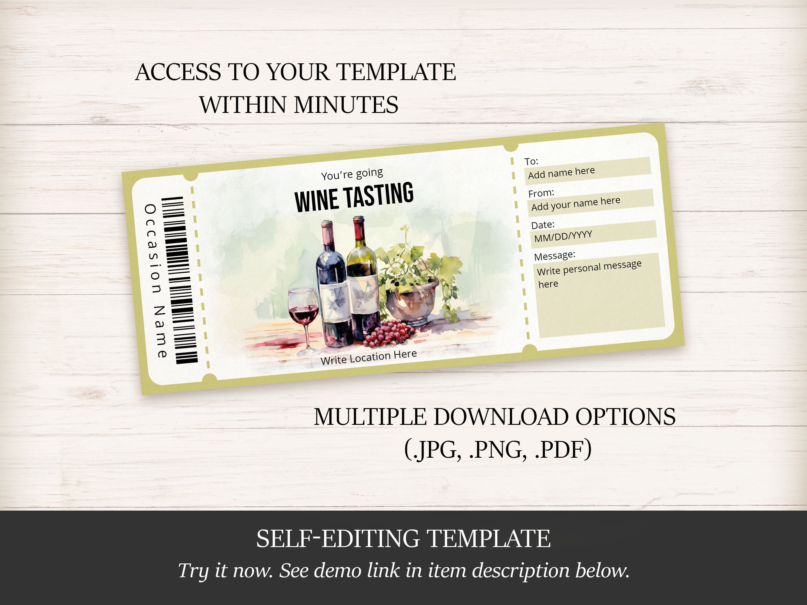 Editable Watercolor Wine Tasting Gift Certificate Template - Perfect ...