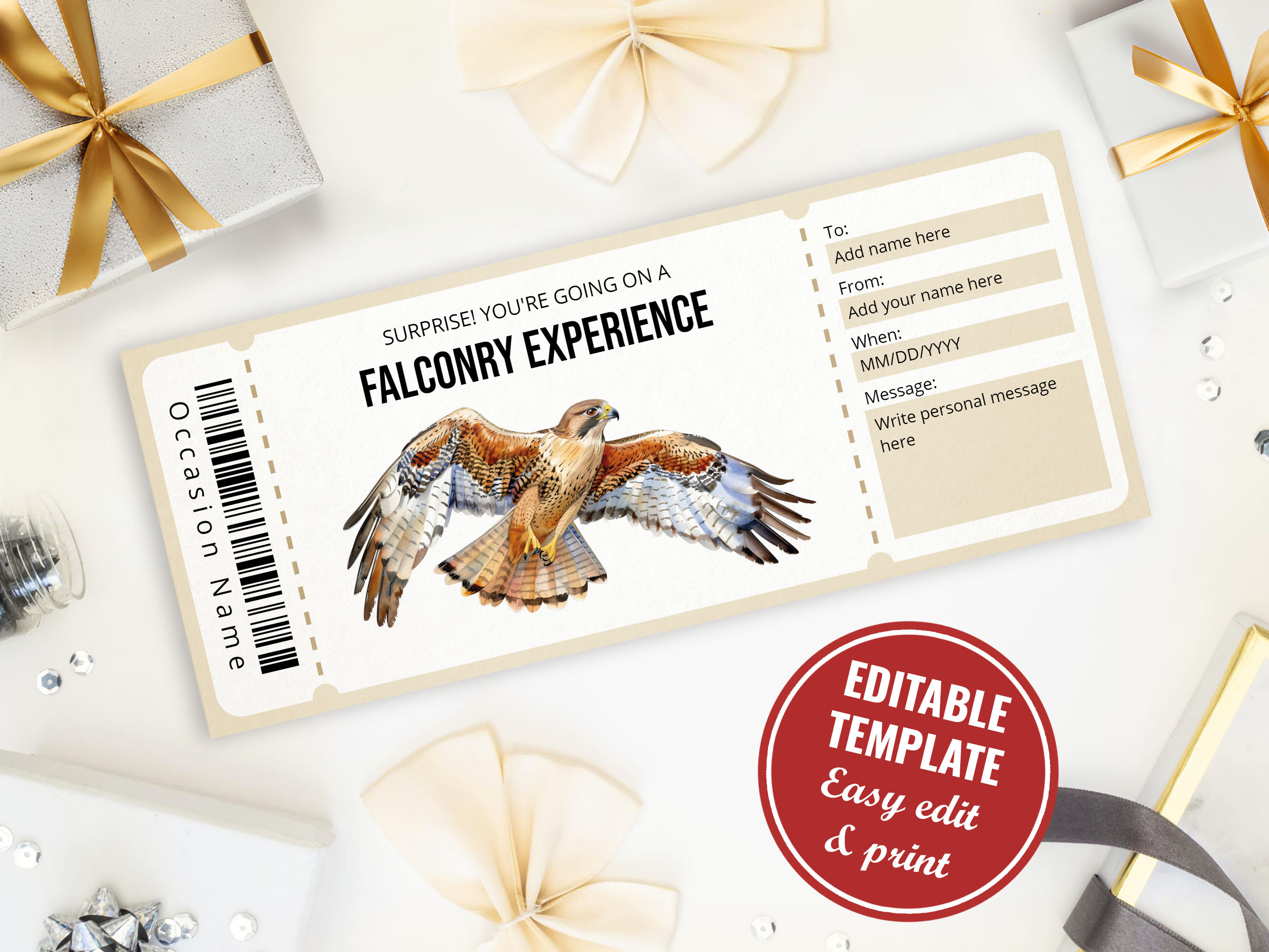 Editable Falconry Experience Ticket Gift Certificate Template ...