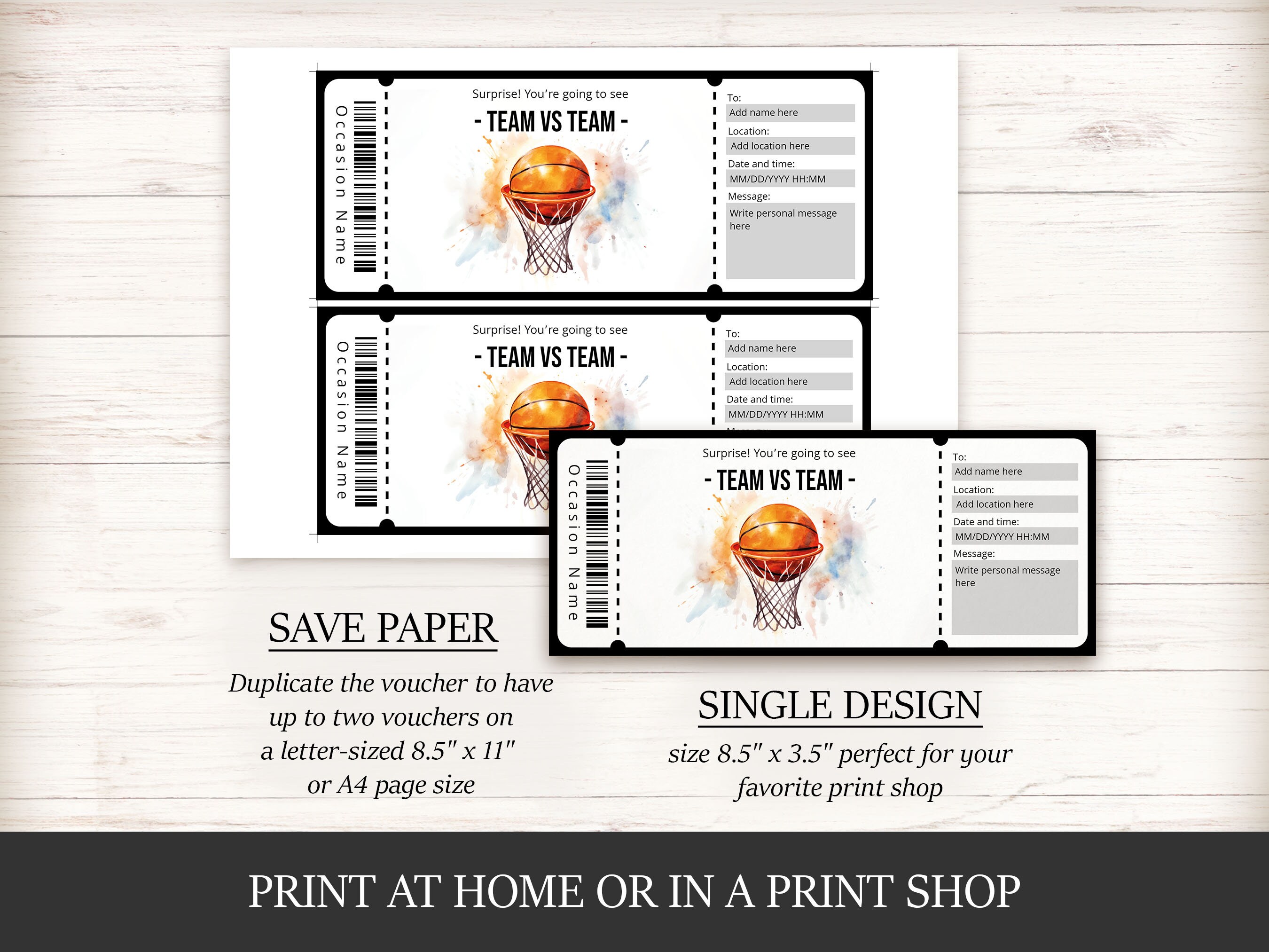 Surprise Basketball Game Ticket Template, Customizable and Printable ...