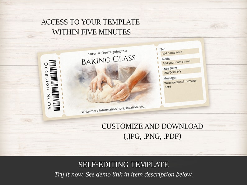Editable Baking Class Gift Certificate Template, Watercolor Surprise ...