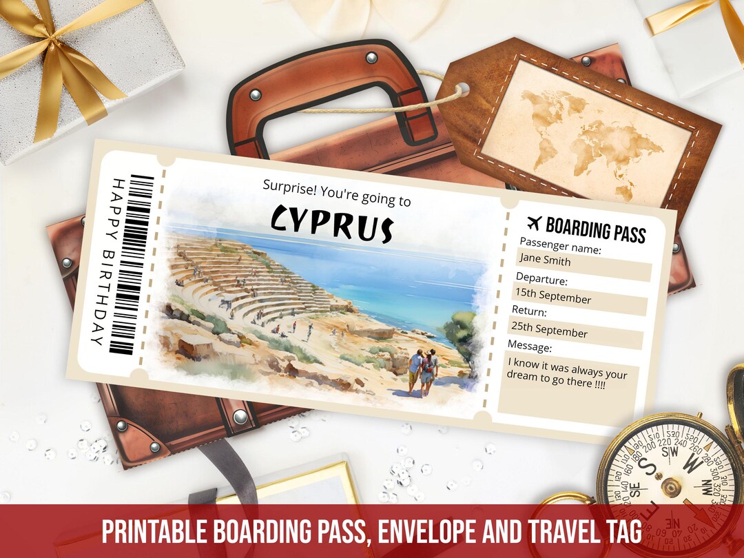 Editable Cyprus Boarding Pass Template, Surprise Trip to CYPRUS, Printable Fake Plane Ticket ...