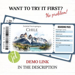 Editable Chile Boarding Pass Template, Watercolor Surprise Chile Trip ...