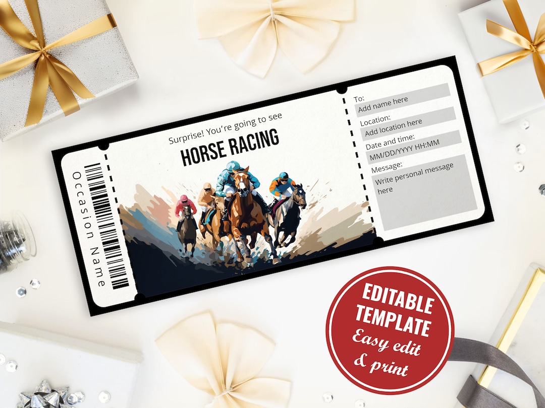 Surprise Horse Racing Ticket Template, Customizable and Printable Horse ...