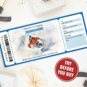 Snowboarding Ticket Voucher Template for Winter Sports Lover, Editable ...