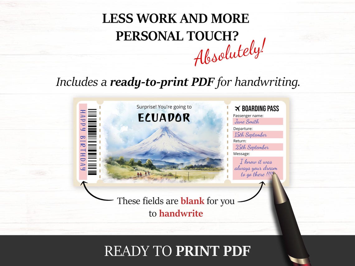 Editable Ecuador Boarding Pass Template, Surprise Trip to ECUADOR ...