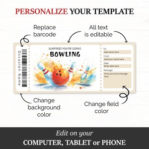 Editable Bowling Gift Certificate Template for Bowling Lover, Printable ...