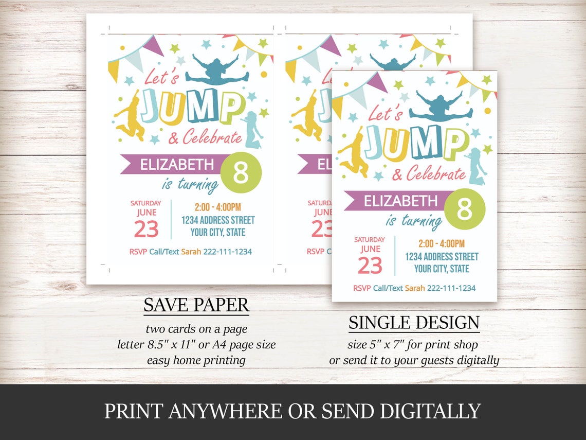Trampoline Jump Park Birthday Party Invitation for Girls and - Etsy