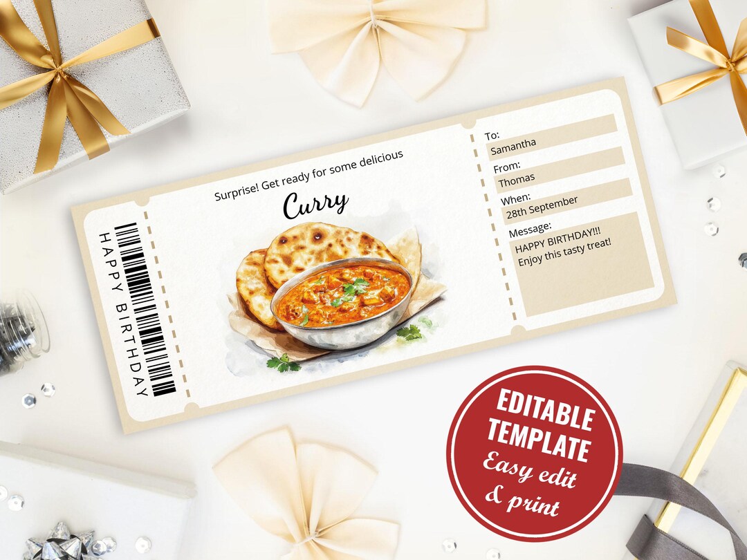 Editable Curry Gift Certificate Template for Indian Food Lover ...