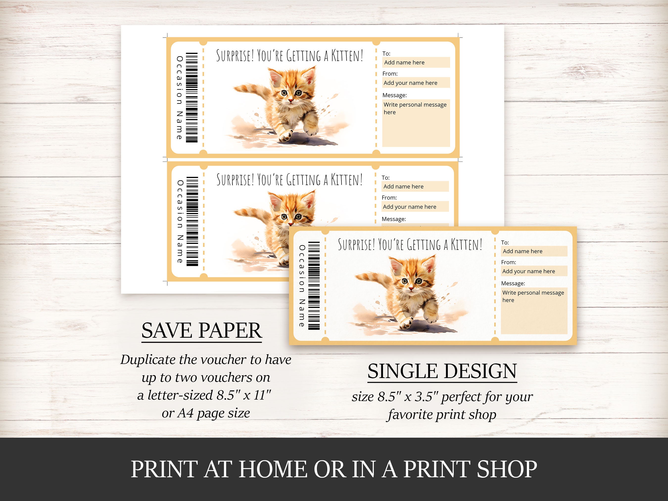 Editable Kitten Gift Certificate Template for Cat Lover, Personalized ...