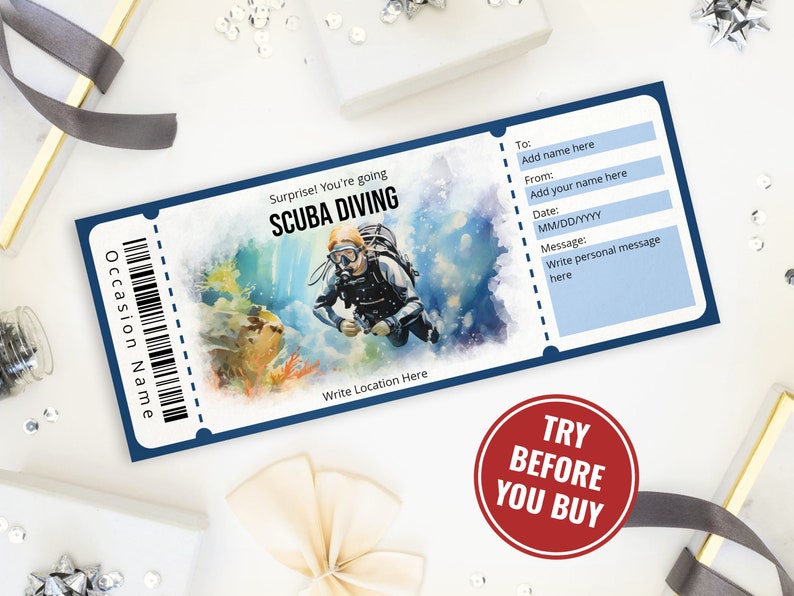 Editable Watercolor Scuba Diving Gift Certificate Template - Perfect ...