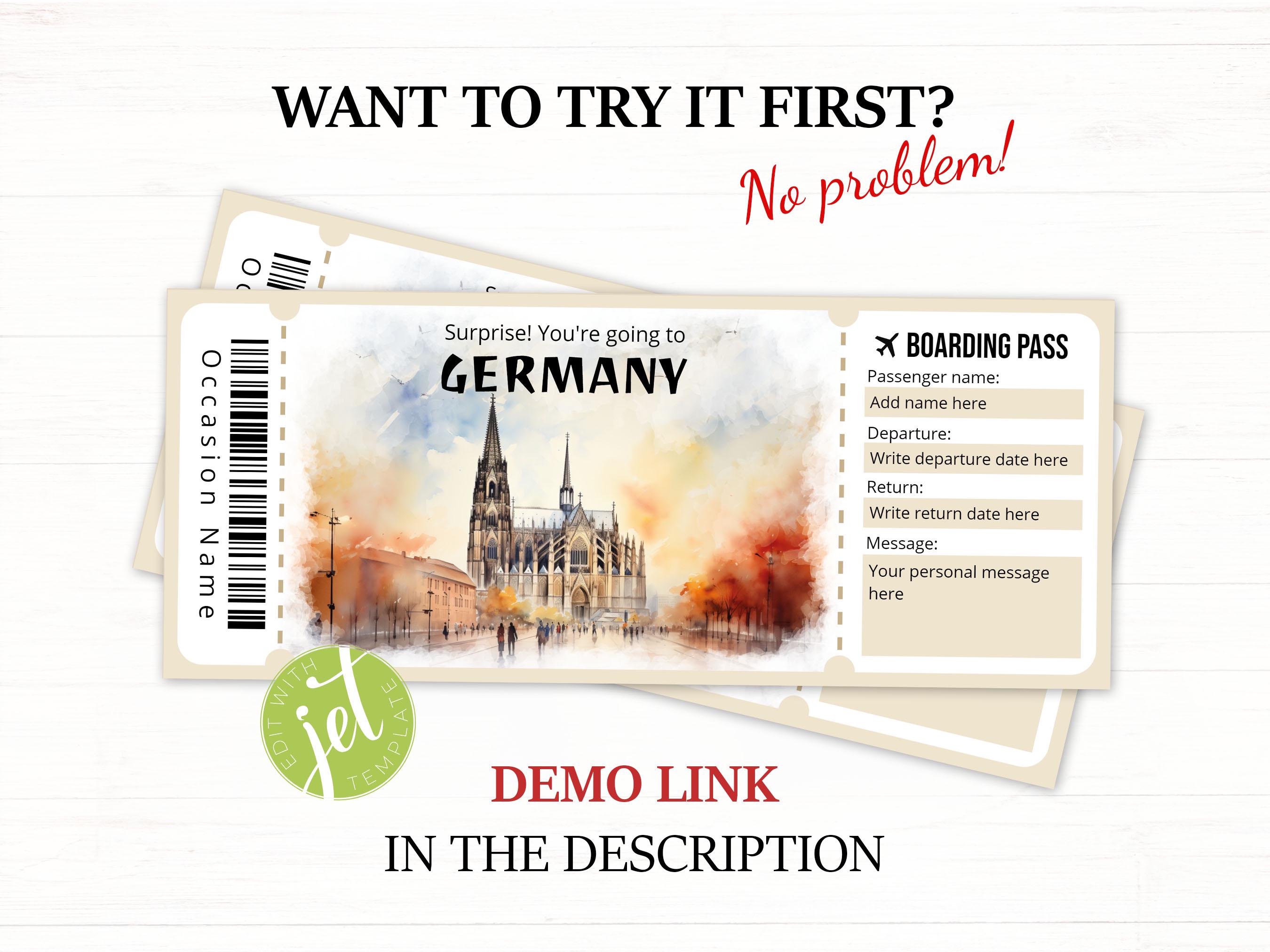 Editable Germany Boarding Pass Template, Surprise Trip to Germany ...