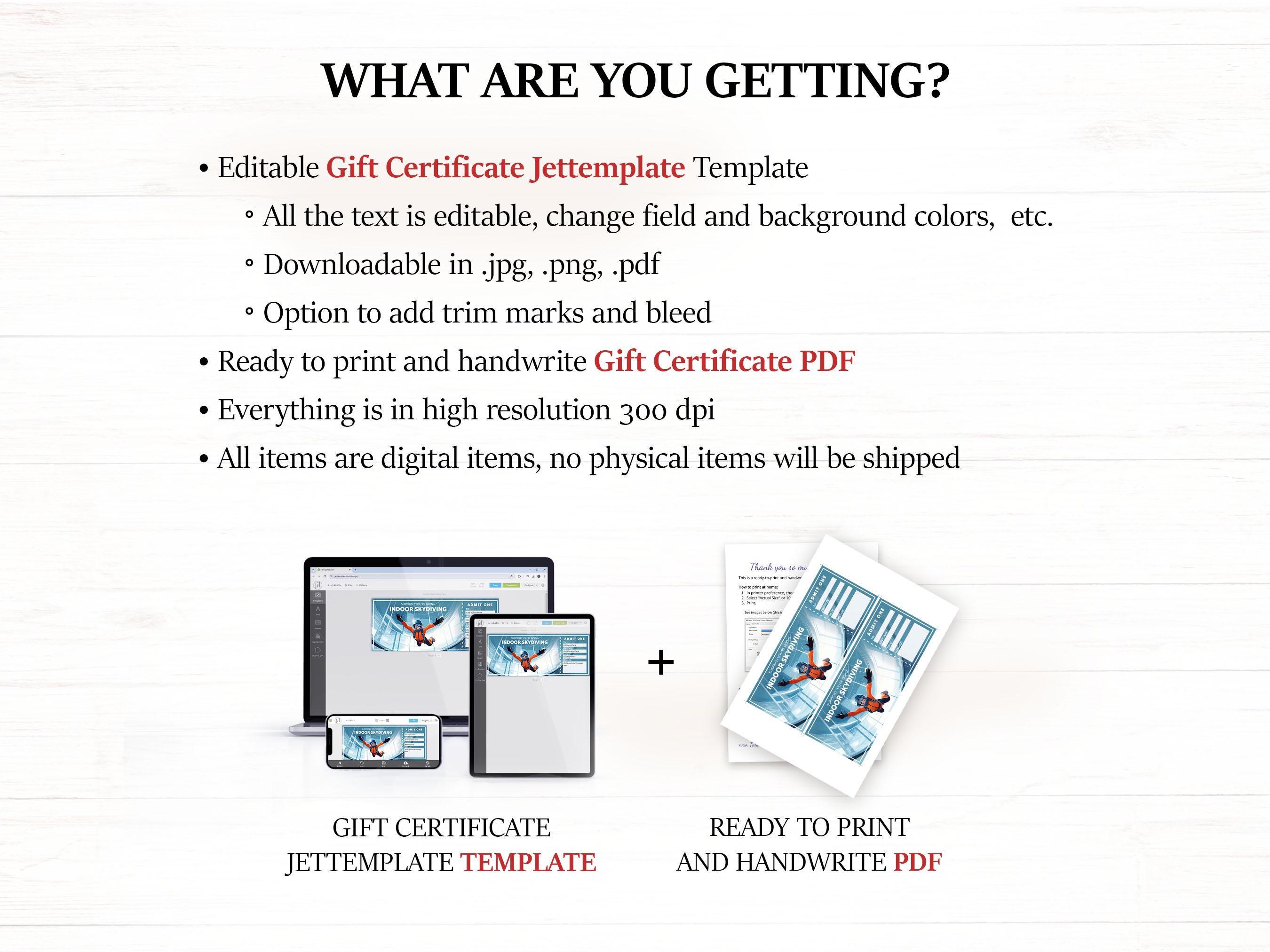 Editable Indoor Skydiving Gift Certificate Template, Printable Indoor ...