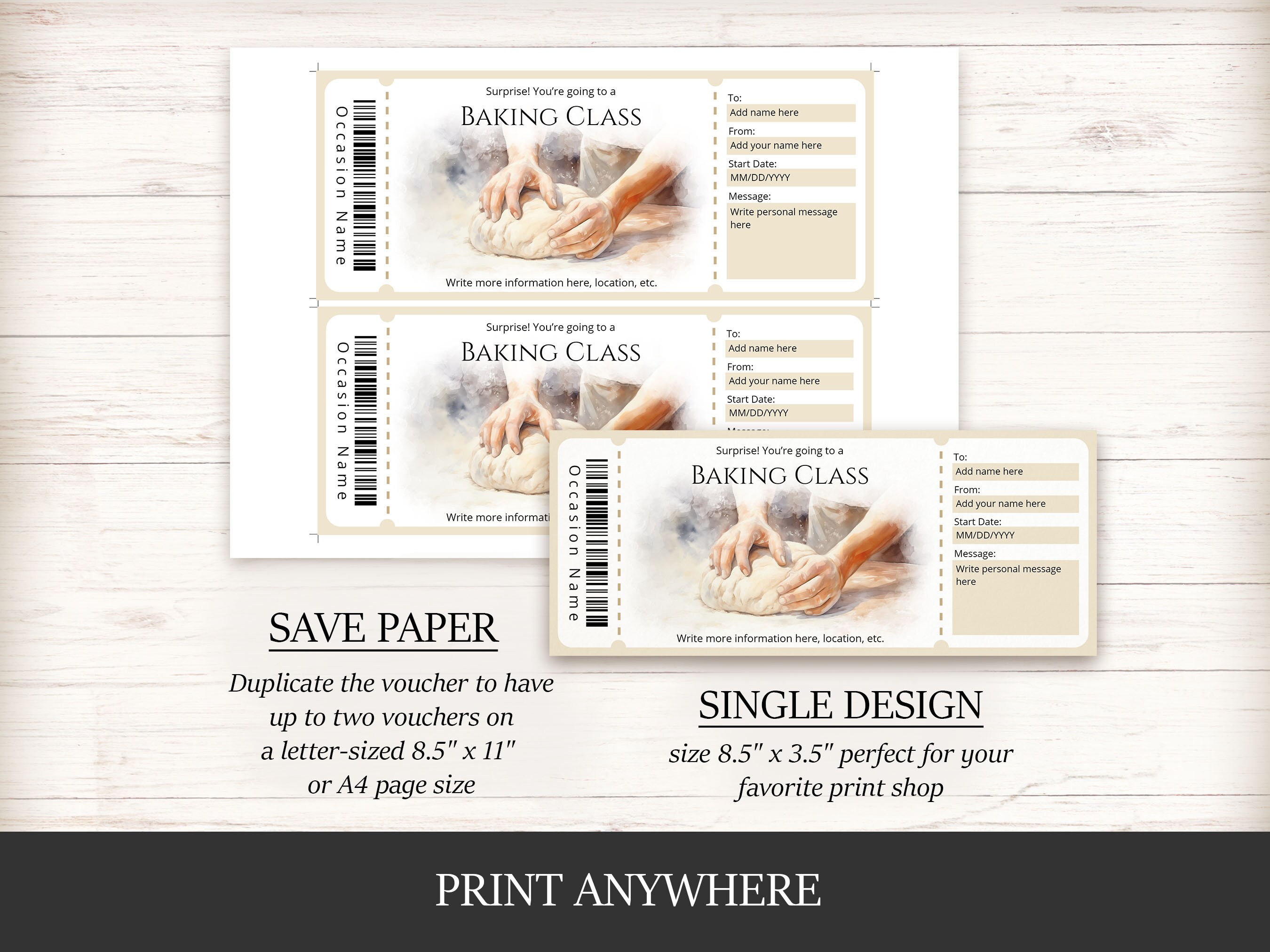 Editable Baking Class Gift Certificate Template, Watercolor Surprise ...