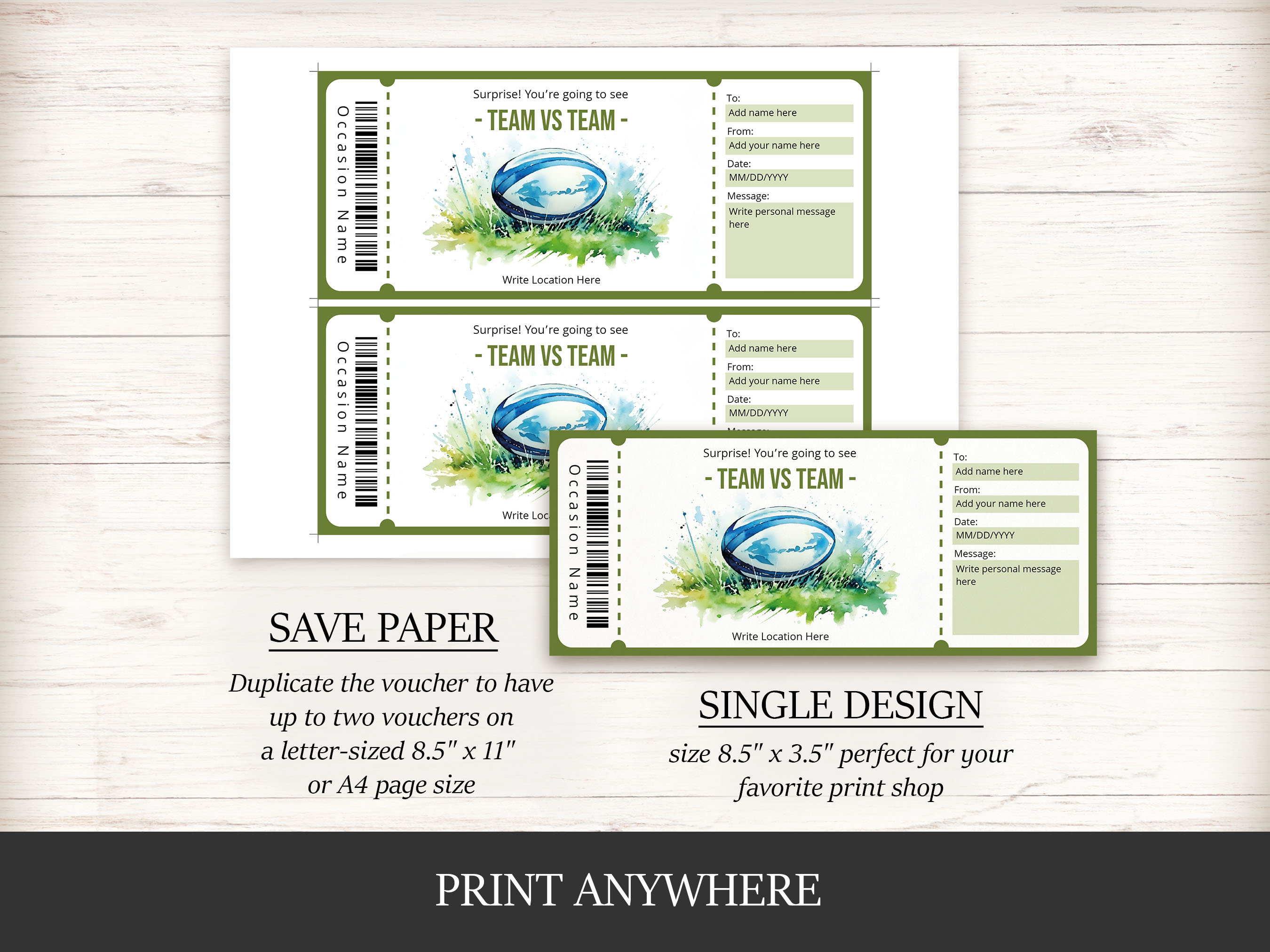 Surprise Rugby Game Ticket Template, Customizable and Printable Rugby ...