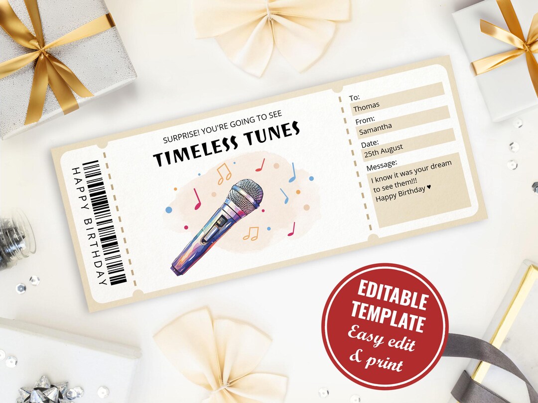 Editable Band Ticket Template for Music Lovers, Printable Concert Gift ...