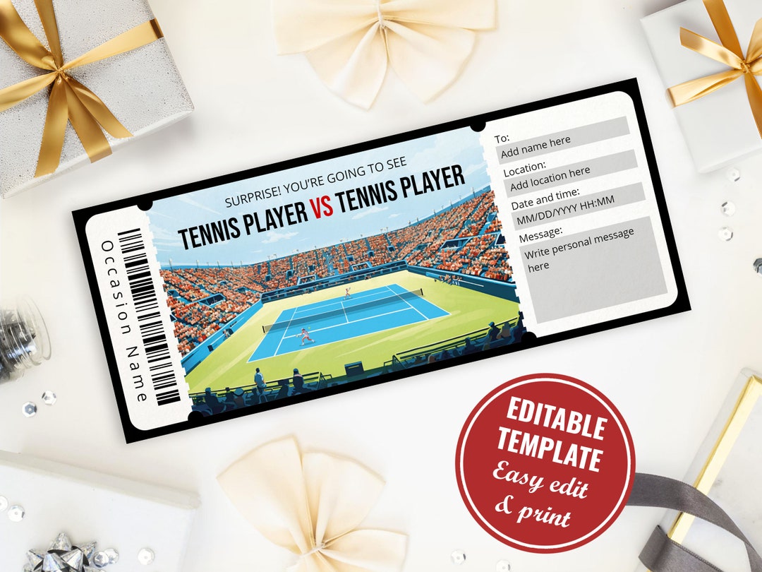 Surprise Tennis Match Ticket Template, Customizable and Printable ...