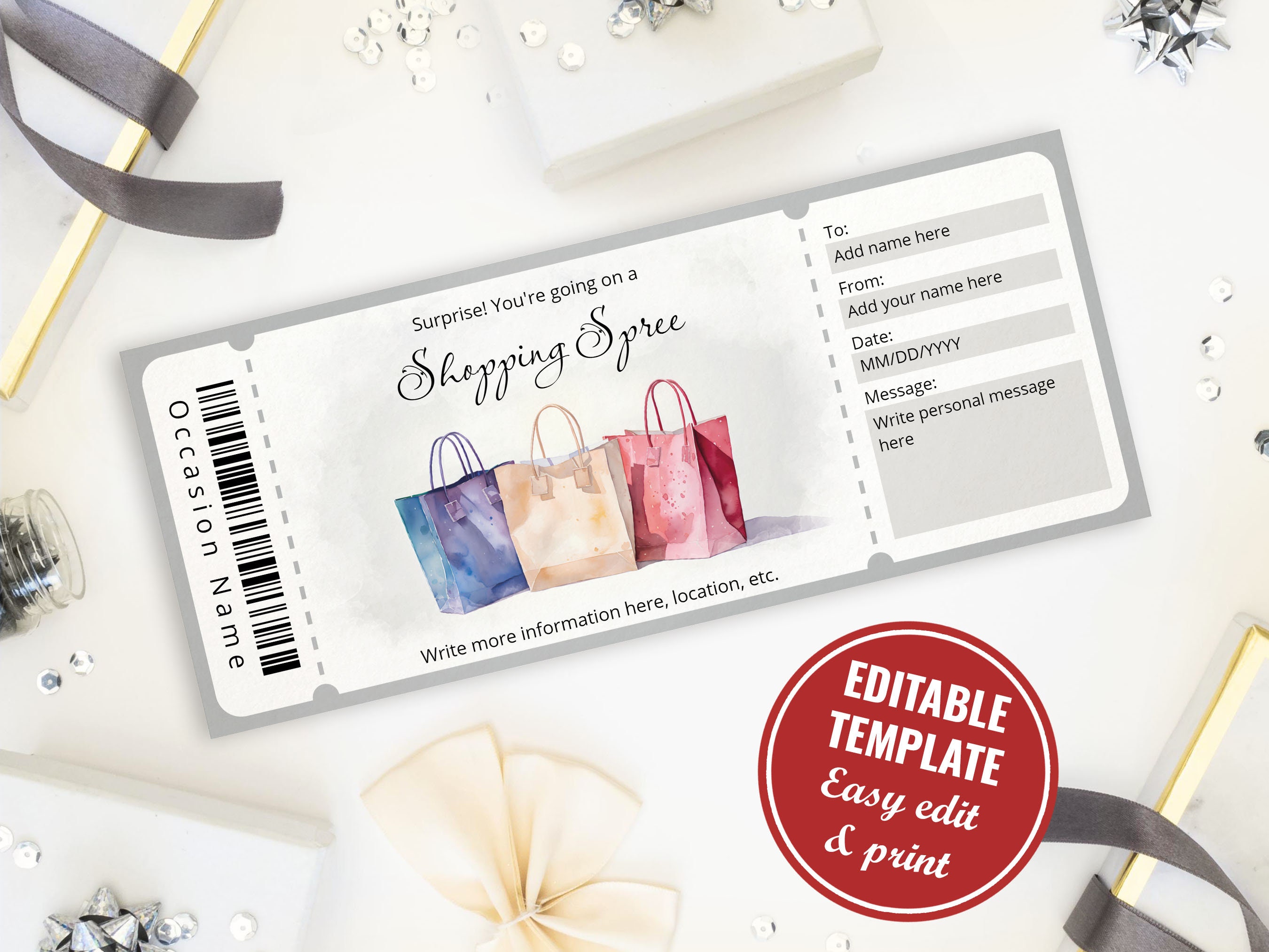 Editable Watercolor Shopping Spree Certificate Template, Surprise ...