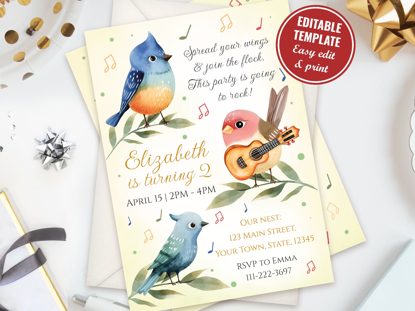 Editable Bird Birthday Invitation Template, Little Bird Party ...
