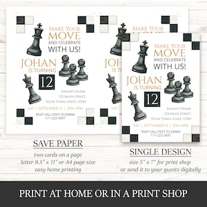 Editable Chess Birthday Invitation Template for Chess Lover, Chess ...