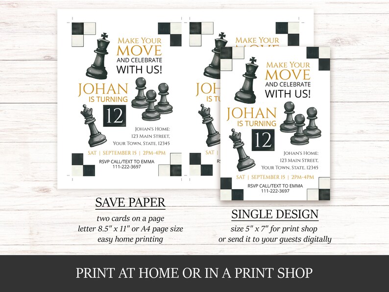 Editable Chess Birthday Invitation Template for Chess Lover, Chess ...