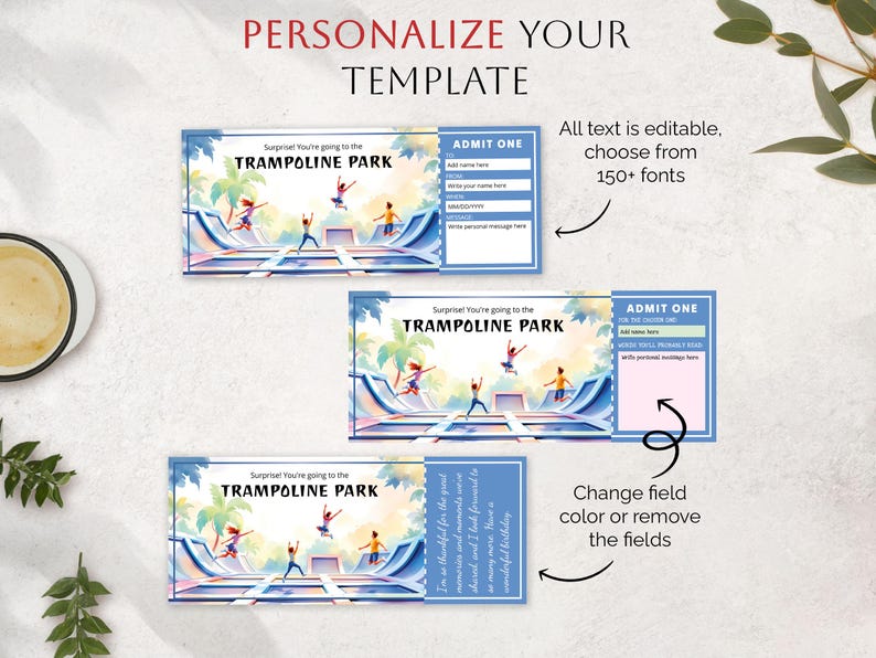 Editable Trampoline Park Ticket Template, Printable Jump Park Gift ...