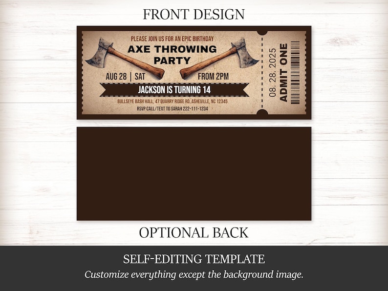 Editable Axe Throwing Birthday Invitation Template, Digital Axe ...