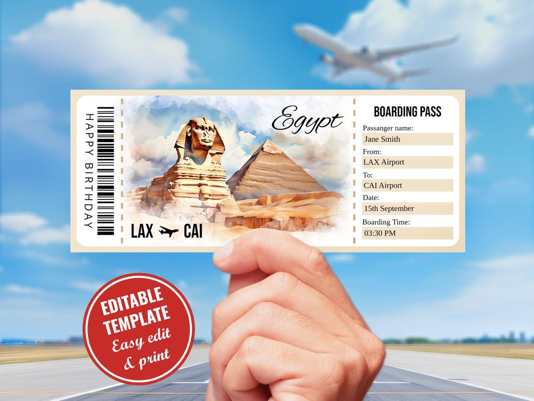 Egypt Trip Editable Watercolor Boarding Pass Template, Egypt Ticket ...