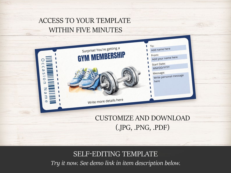 Surprise Gym Membership Voucher Template, Customizable and Printable ...