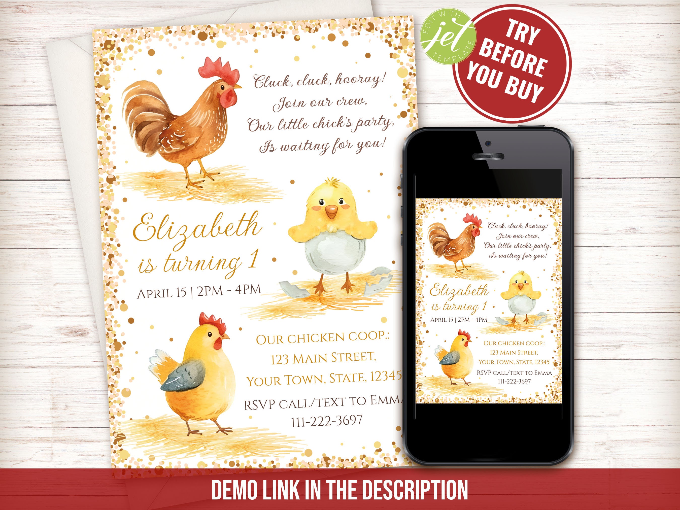 Editable Chicken Birthday Invitation Template, Cute Chicken Party ...