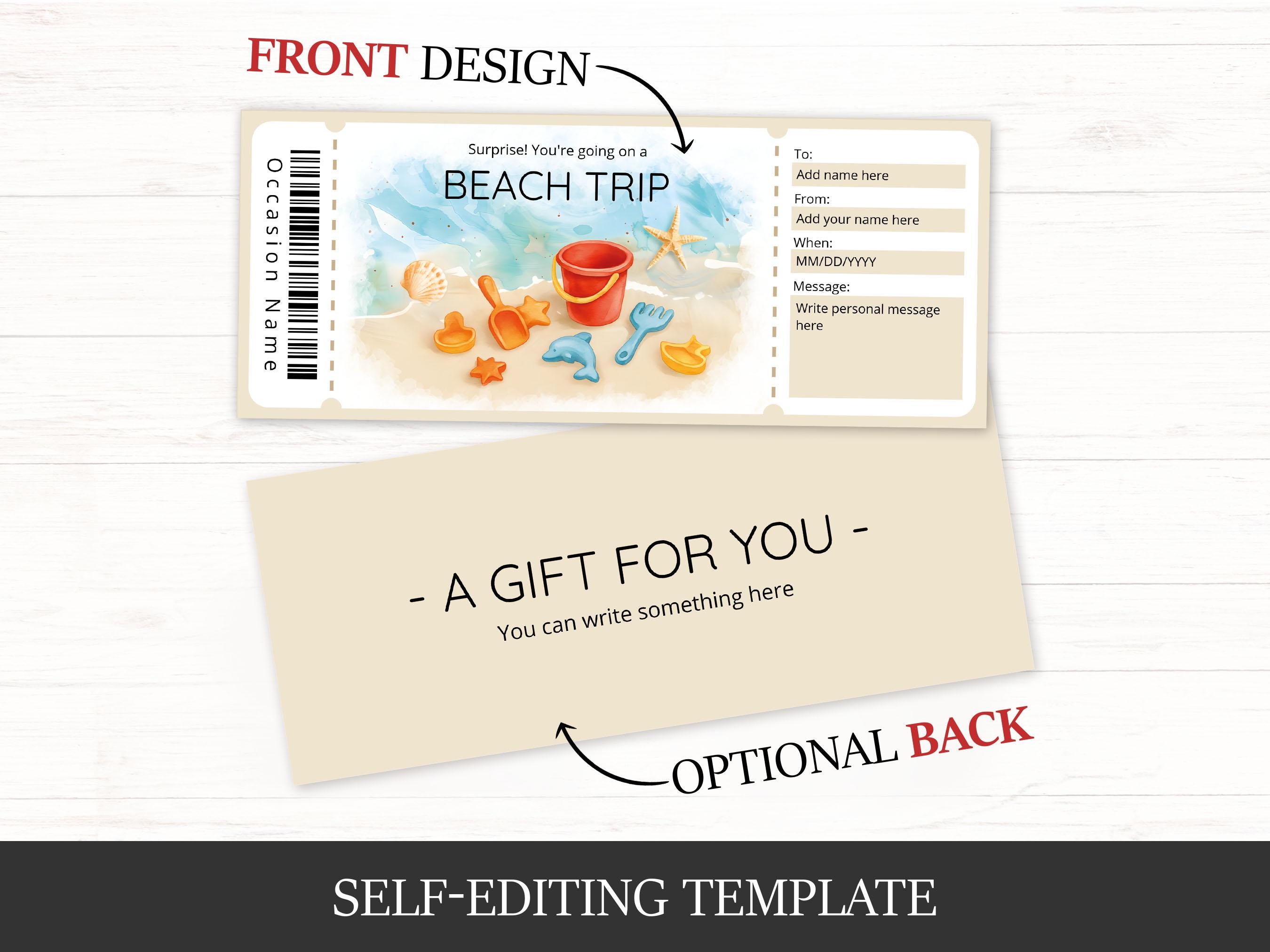 Editable Surprise Beach Trip Gift Certificate Template for Kids ...
