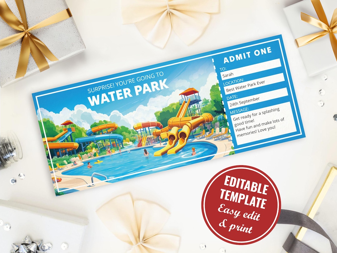 Editable Water Park Gift Certificate Template, Printable WATER PARK ...