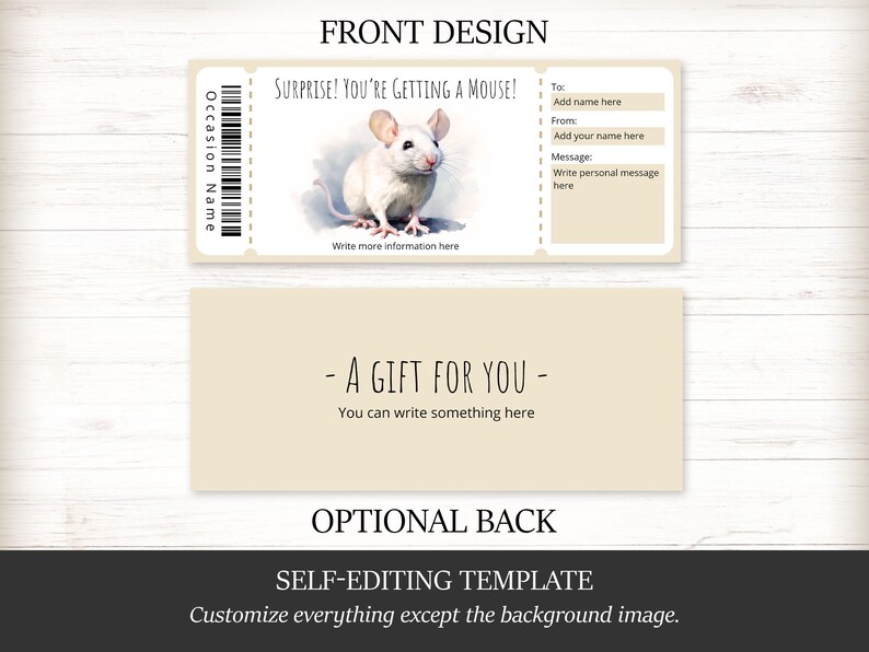 Editable Mouse Gift Certificate Template for Mouse Lover, Personalized ...