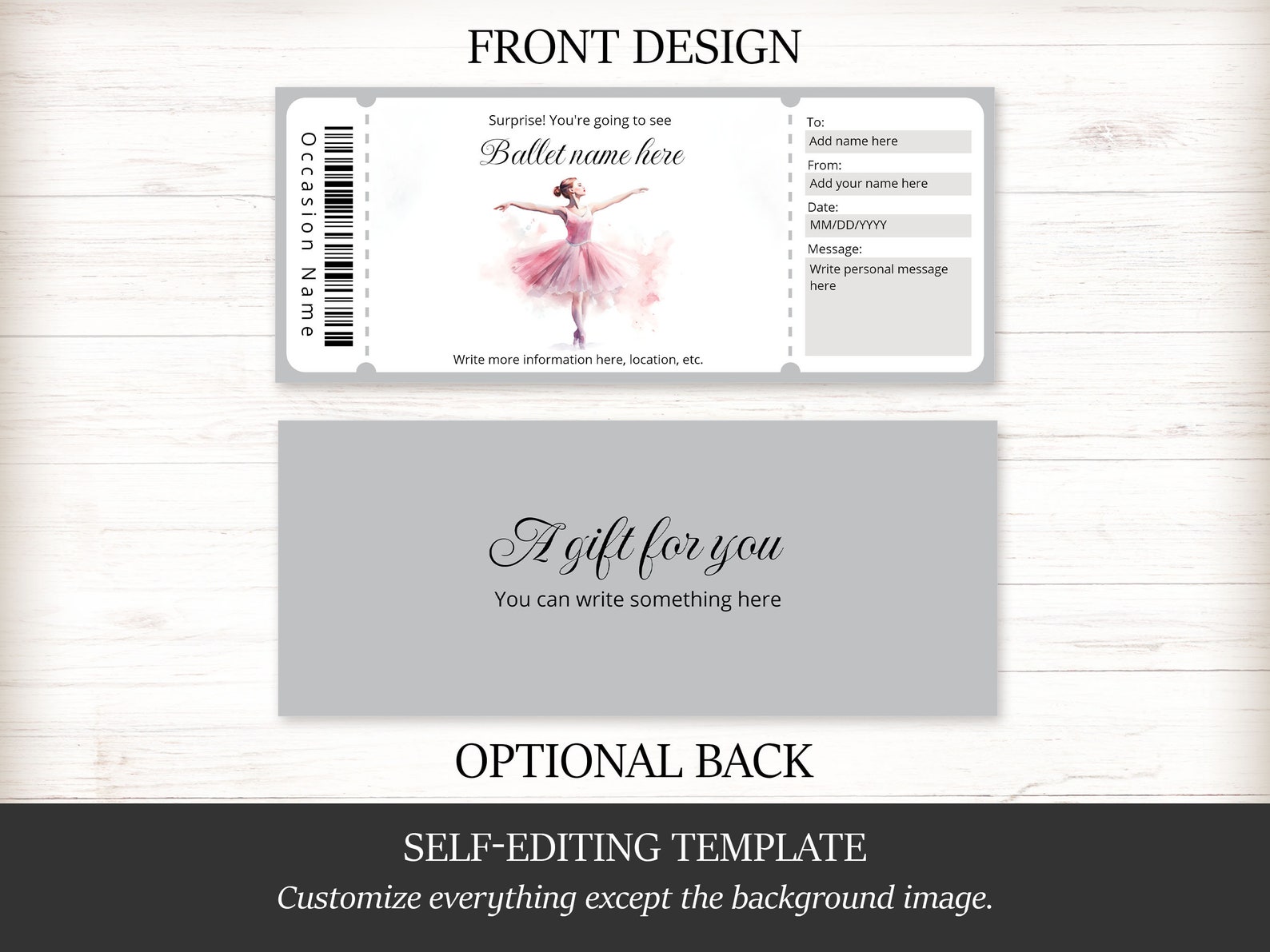 Editable Digital Ballet Ticket Gift Template for Ballet Lovers ...