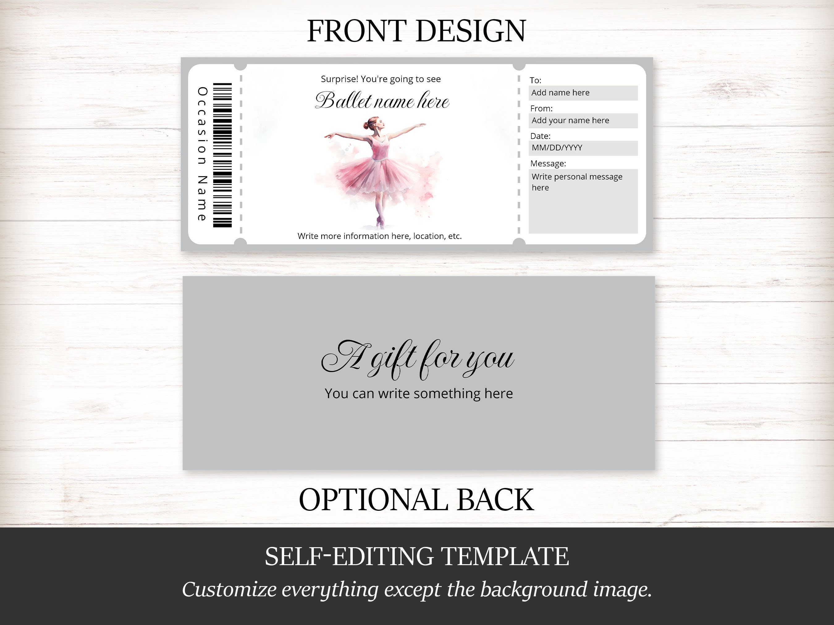 Editable Digital Ballet Ticket Gift Template for Ballet Lovers ...