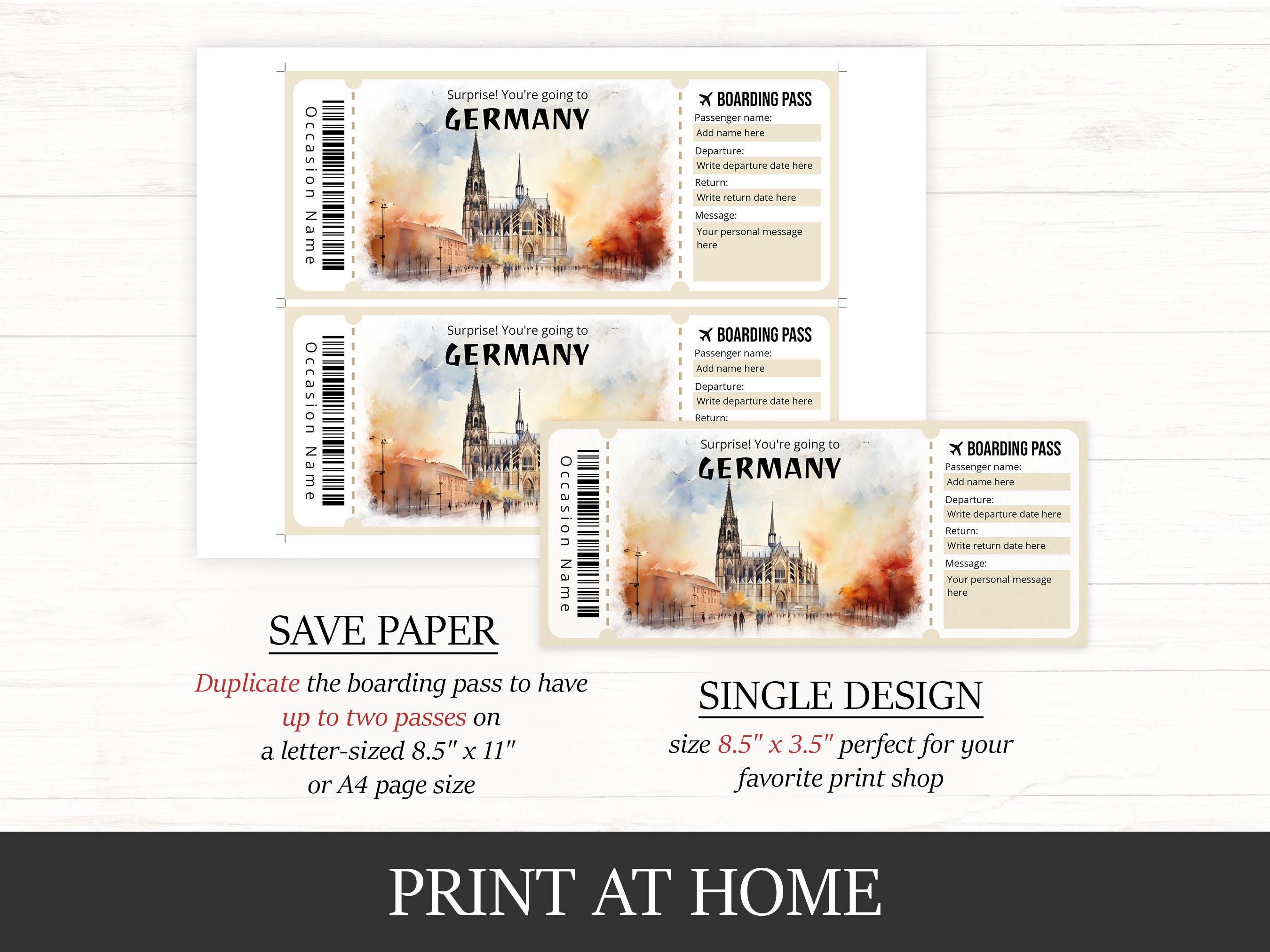 Editable Germany Boarding Pass Template, Surprise Trip to Germany ...