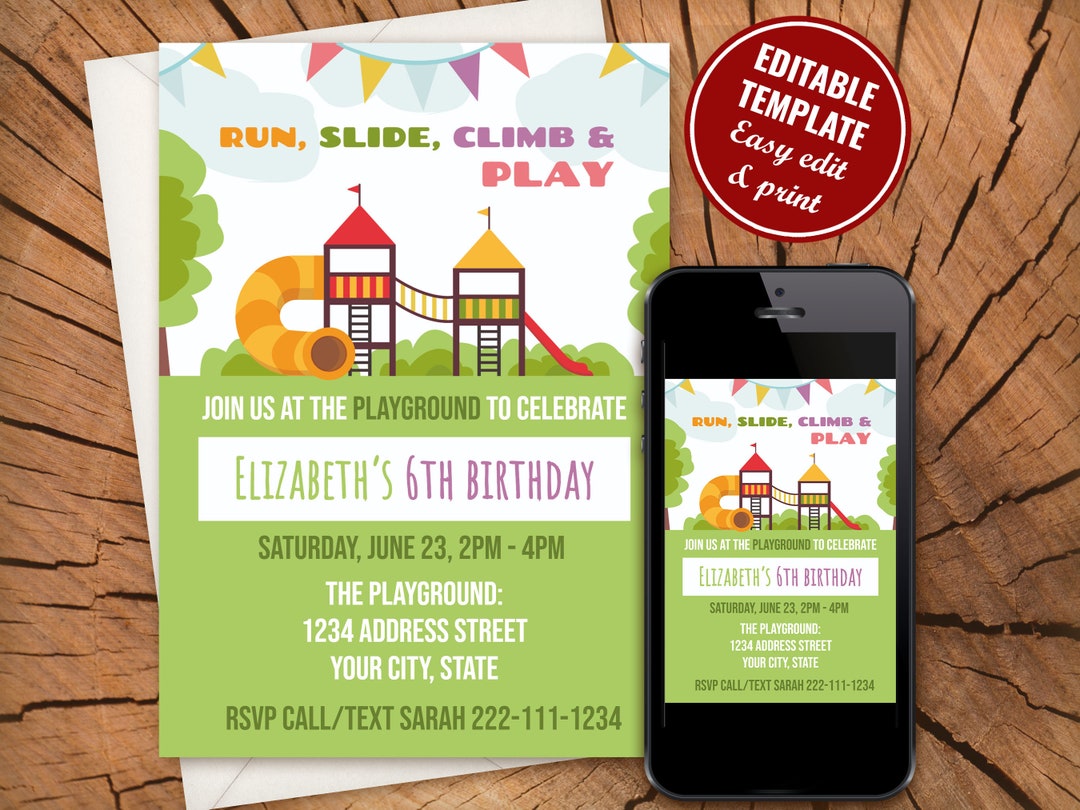 Park Playground Birthday Party Invitation, Party at the Park Birthday ...