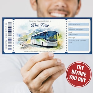 Editable Watercolor Bus Ticket Template, Coach Ticket Surprise Gift ...