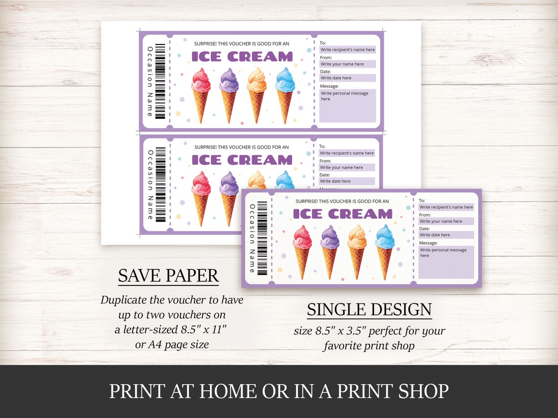 Editable Ice Cream Gift Certificate Template, Printable Sundae Lover ...