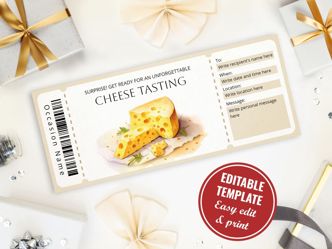 Editable Watercolor Cheese Tasting Gift Certificate Template for Cheese ...