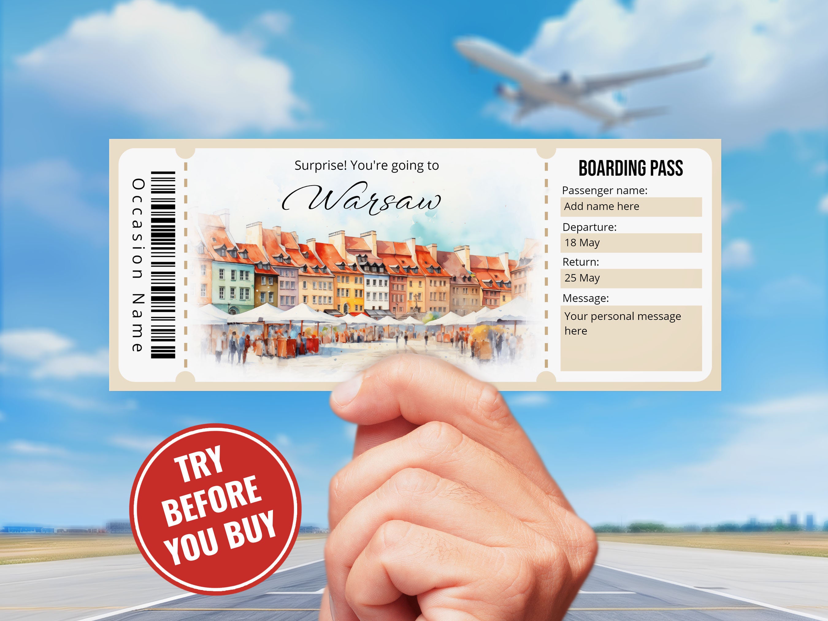 Editable Warsaw Boarding Pass Template Printable Digital - Etsy