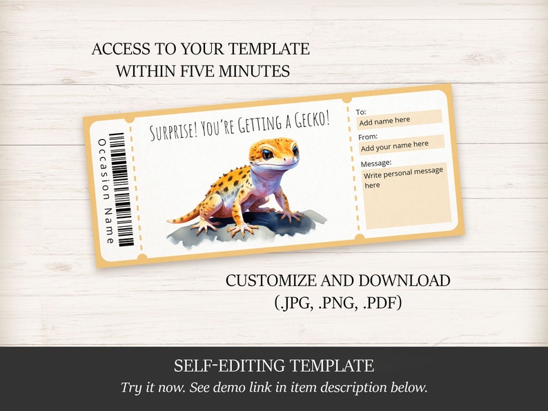 Editable Gecko Gift Certificate Template for Lizard Lover, Personalized ...
