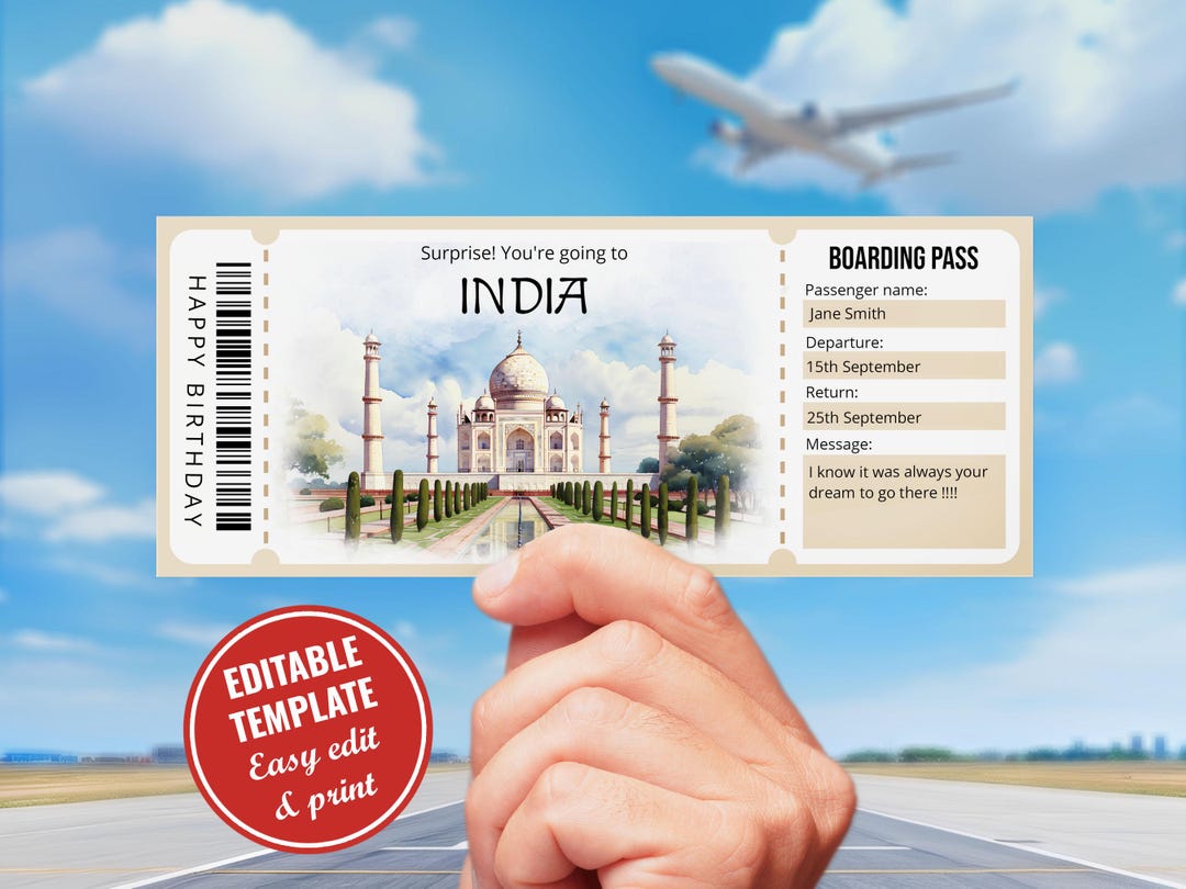Editable India Boarding Pass Template, Surprise India Trip Reveal ...