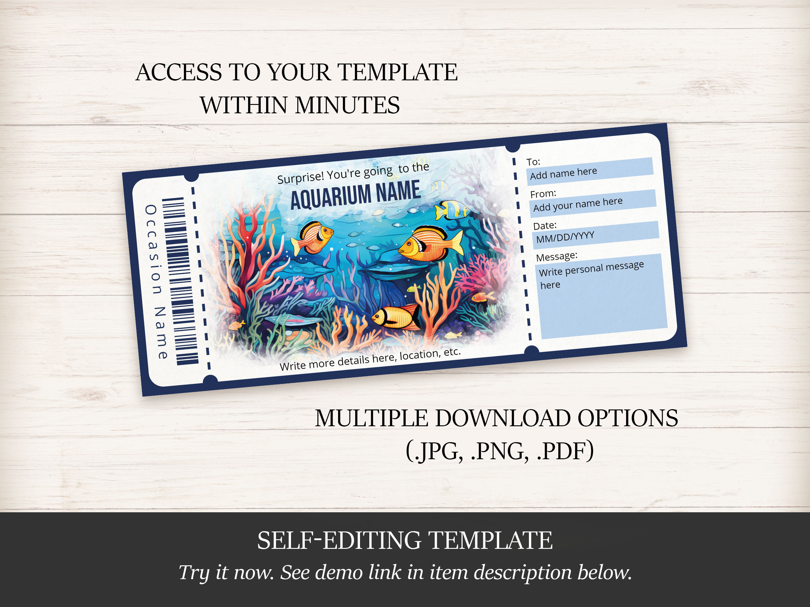 Editable Watercolor Aquarium Gift Certificate Template, Surprise Sea ...